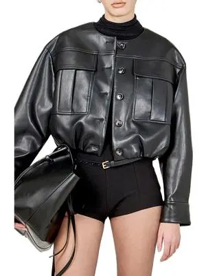 Endless Rose Faux Leather Bomber Jacket - Black