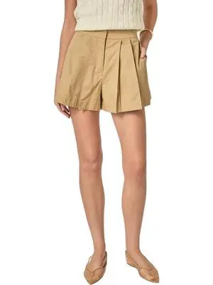 English Factory Pleated Cotton Shorts - Beige