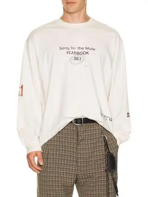 SONG FOR THE MUTE Scribble Oversized Crew Neck Pullover In White - Overdye Beige