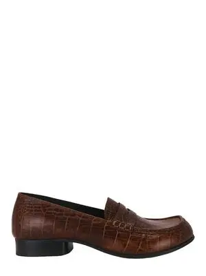 PHILEO 079 Crocodile Embossed Leather Moccasin - Mud Brown