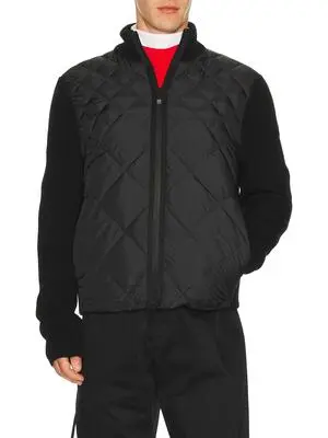 Moncler Quilted Front Zip Cardigan With Wool Sleeves - Black