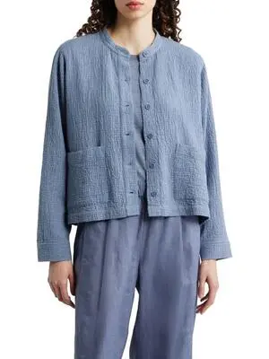 Eileen Fisher Mandarin Textured Organic Cotton Shirt Jacket - Haze