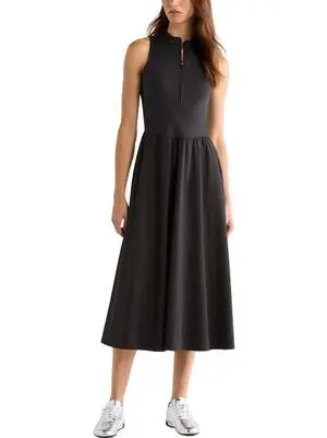 Zella Atlas Zip Front Sleeveless Midi Dress - Black
