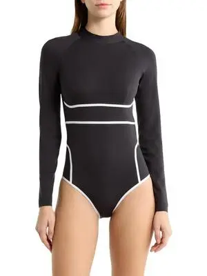 Rip Curl Mirage Fusion Long Sleeve Upf 50+ One-piece Rashguard Swimsuit - Black