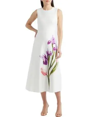 Anne Klein Floral A-line Midi Dress - White Dove Multi