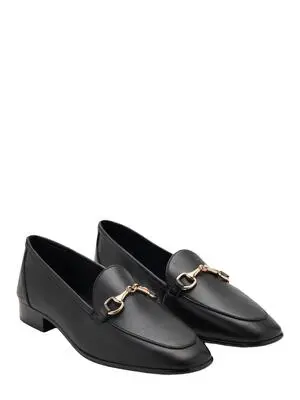 Mango Buckle Leather Loafer Black