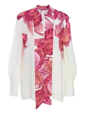 SIMONA CORSELLINI Floral-print Self-tie Blouse - White