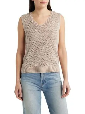 CITY BLUES Open Stitch Sweater Vest - Latte