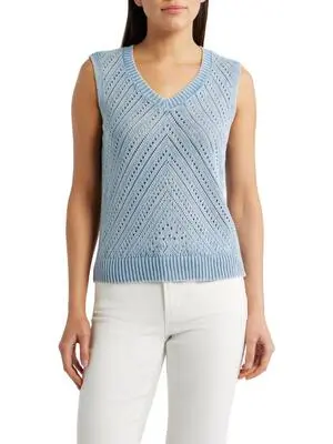 CITY BLUES Open Stitch Sweater Vest - Ocean
