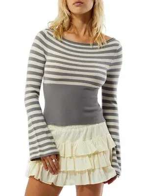 PACSUN Wide Neck Bell Sleeve Knit Top - Stripe