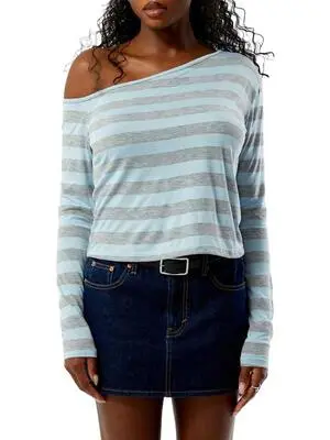 PACSUN Stripe Off-the-shoulder Top - Light Blue