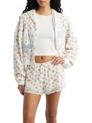 BOYS LIE Alex Sunshine & Bows Crop Zip Hoodie - Flower Print