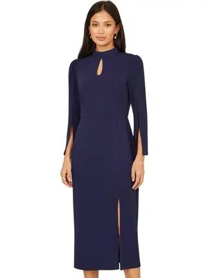 YUMI Mock Neck Keyhole Midi Dress