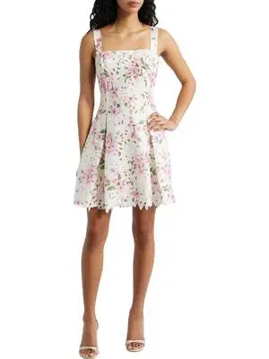 LUCY PARIS Amiri Lace Cutout Mini Dress - White Floral
