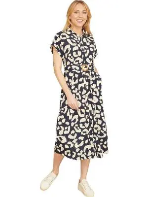 YUMI Abstract Animal Print Relaxed Midi Dress - Navy