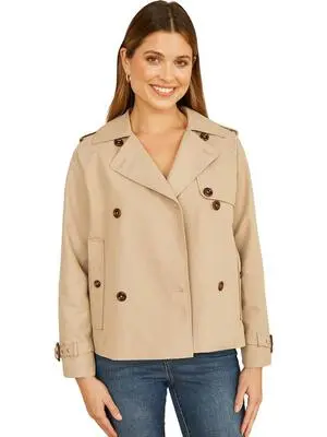 YUMI Cropped Trench Jacket With Pockets - Beige