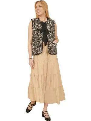 YUMI Sleeveless Bow-tie Leopard Waistcoat - Black