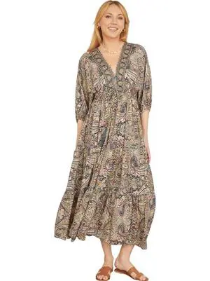 YUMI Paisley Print Midi Kimono Dress - Multi