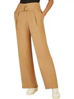 YUMI Wide Leg Pants With Buckle Detail - Brown
