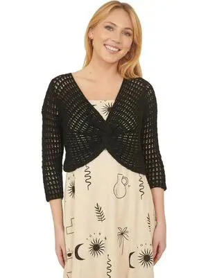 YUMI Crochet Cotton Twisted Bolero Cardigan - Black