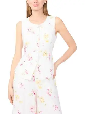 Vince Camuto Floral Print Sleeveless Vest - Lemon Cream