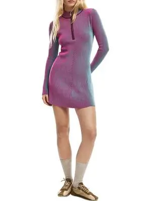 Desigual Long Sleeve Ribbed Minidress - Purple