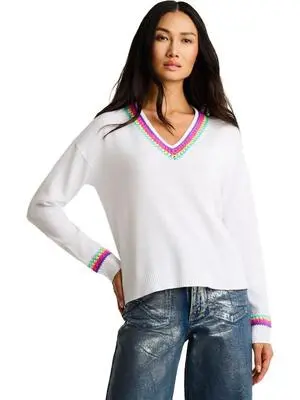 Lisa Todd Cotton V-neck Pullover Sweater - White