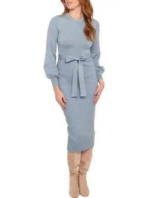 PETAL & PUP Helena Long Sleeve Midi Sweater Dress - Blue