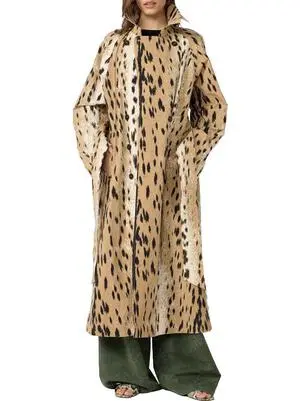 Diane Von Furstenberg Kamirah Animal Print Trench Coat Leopard Fa