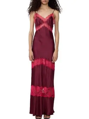 Diane Von Furstenberg Eden Lace-trimmed Satin Slipdress - Cherry Wood