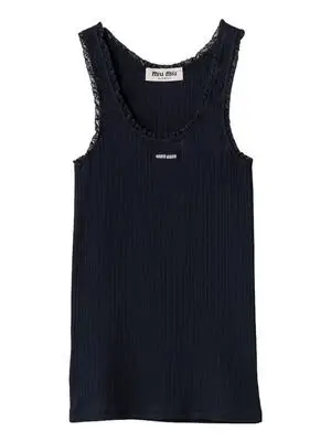 Miu Miu Garment-dyed Cotton Tank Top - Navy
