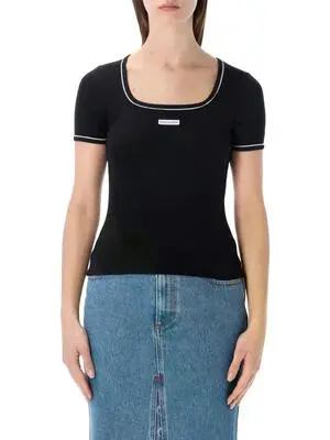 MARINE SERRE Logo Patch Ribbed Knit T-shirt - Black