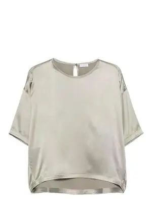 Brunello Cucinelli Keyhole Silk Top - Grey