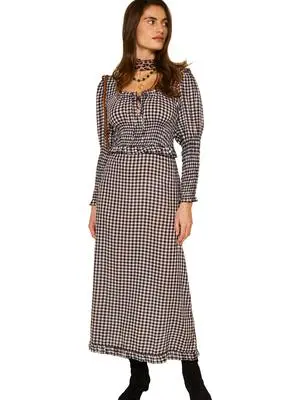 Rixo Bekki French Check Cotton Midi Dress - Navy