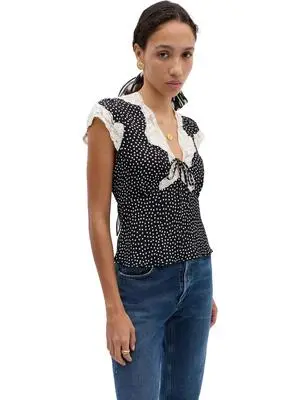 Rixo Elaine Mini Polka Dot Top - Black