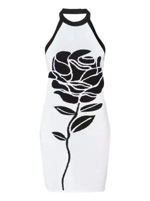 BALMAIN Rose-Intarsia Halterneck Minidress