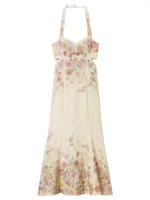 TWINSET Midi Floral-print Cut-out Halterneck Dress - Neutrals