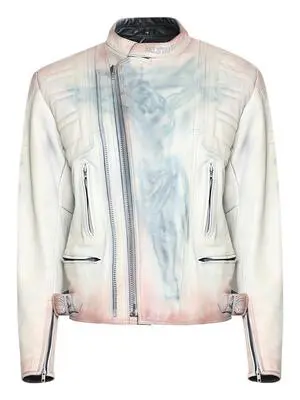 LA MASKARADE Printed Leather Motorcycle Jacket - White