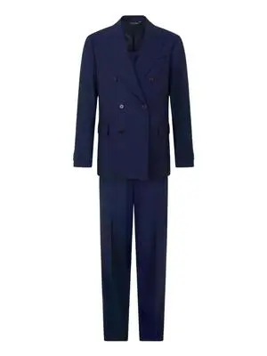 Brooks Brothers Double-breasted Weave Virgin Wool Suit - Blue