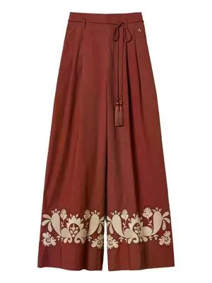 TWINSET Floral Embroidered Palazzo Pants - Red