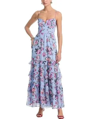 Aqua Mixed Floral Tier Maxi Dress Exclusive - Blue Multi