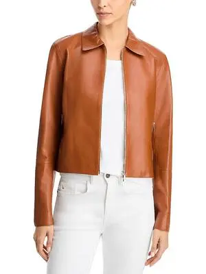 Lafayette 148 New York Zip Front Leather Jacket - Copper