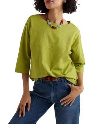 SEASALT CORNWALL Seasalt Cornwall Tremayne Quay 3/4 Sleeve Striped T-Shirt Avocado