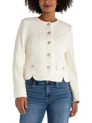 LIVERPOOL Collarless Boucle Jacket - Cream Boucle