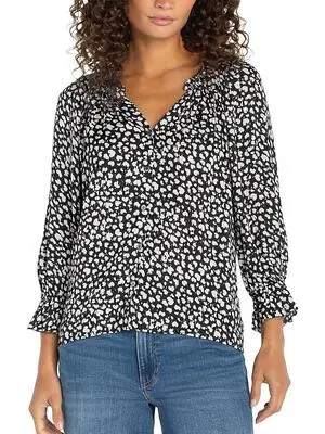 LIVERPOOL Button Front Woven Top - Black/ Cream Hearts