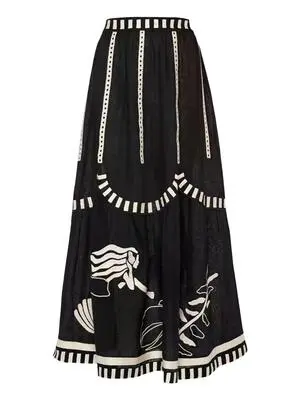 ERES Illustrated Tiered Maxi Skirt - Black