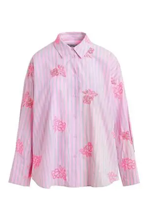 Essentiel Antwerp Pinstripe Floral Embroidery Shirt - Pink