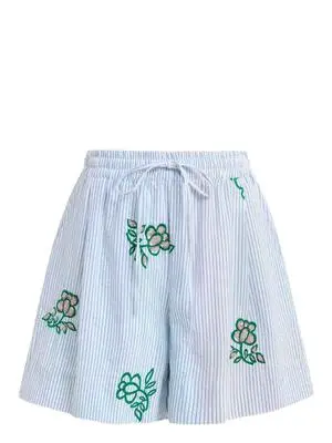 Essentiel Antwerp Striped Embroidered Shorts - Blue