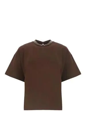 Fabiana Filippi Beaded Collar T-shirt - Brown