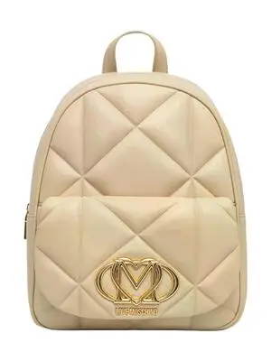 Moschino Quilted Backpack With Logo Plaque - Neutrals
